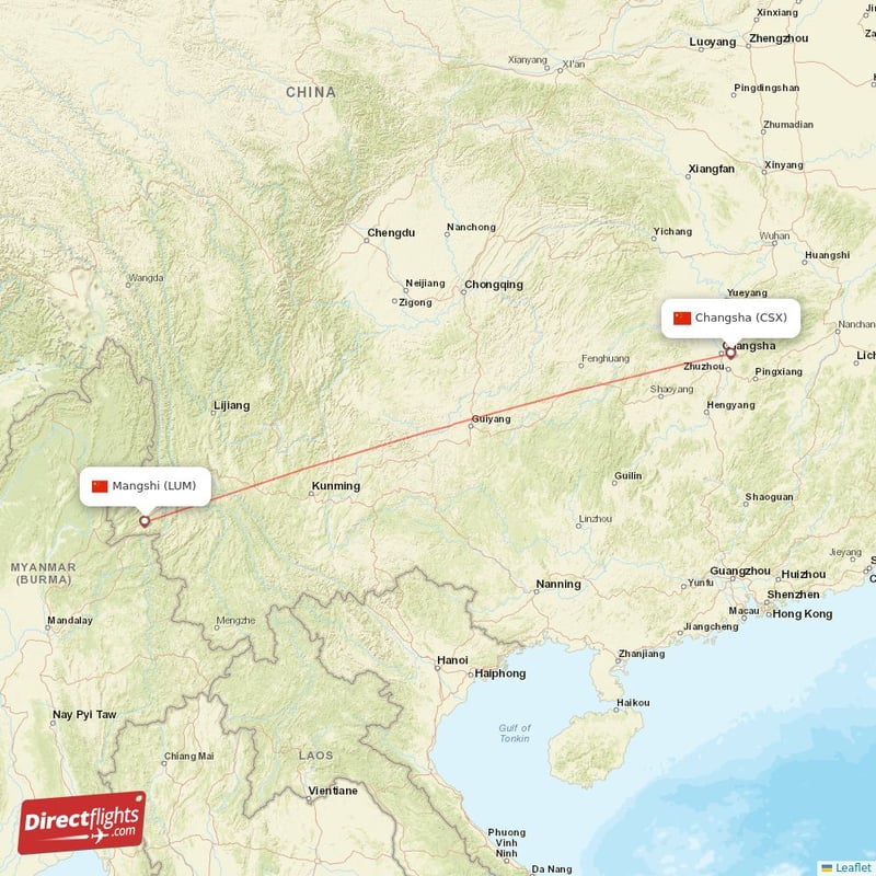 Direct flights from Mangshi to Changsha, LUM to CSX non-stop - Directflights.com