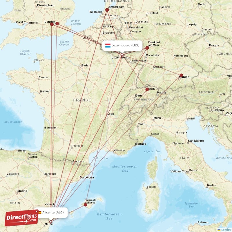 Direct flights from Luxembourg to Alicante, LUX to ALC non-stop - Directflights.com