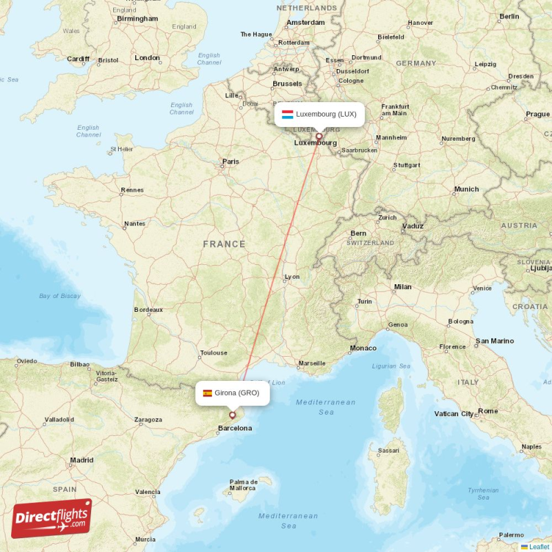 Direct flights from Luxembourg to Girona (LUX-GRO) - Directflights.com