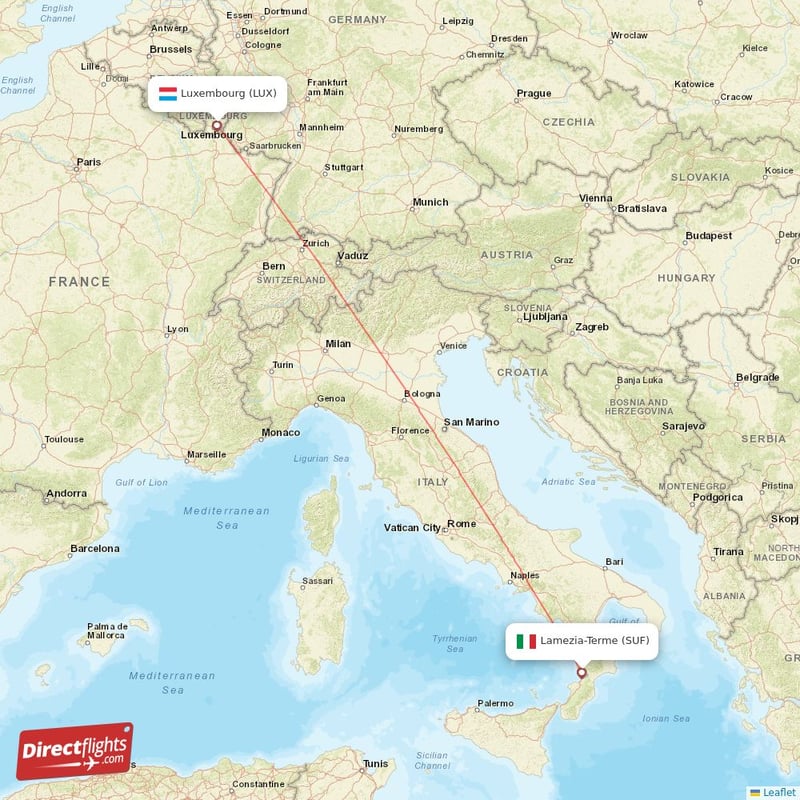 Direct flights from Luxembourg to Lamezia-Terme, LUX to SUF non-stop - Directflights.com