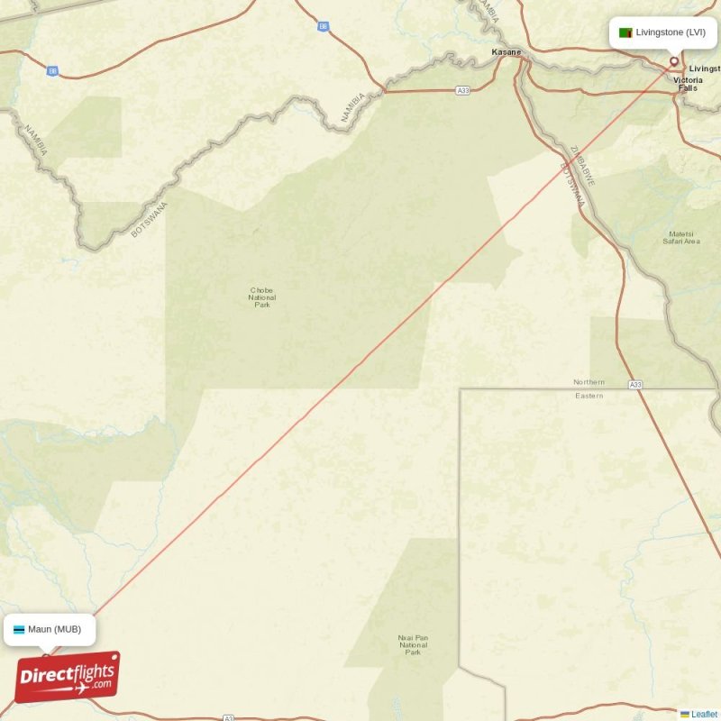 Direct flights from Livingstone to Maun (LVI-MUB) - Directflights.com