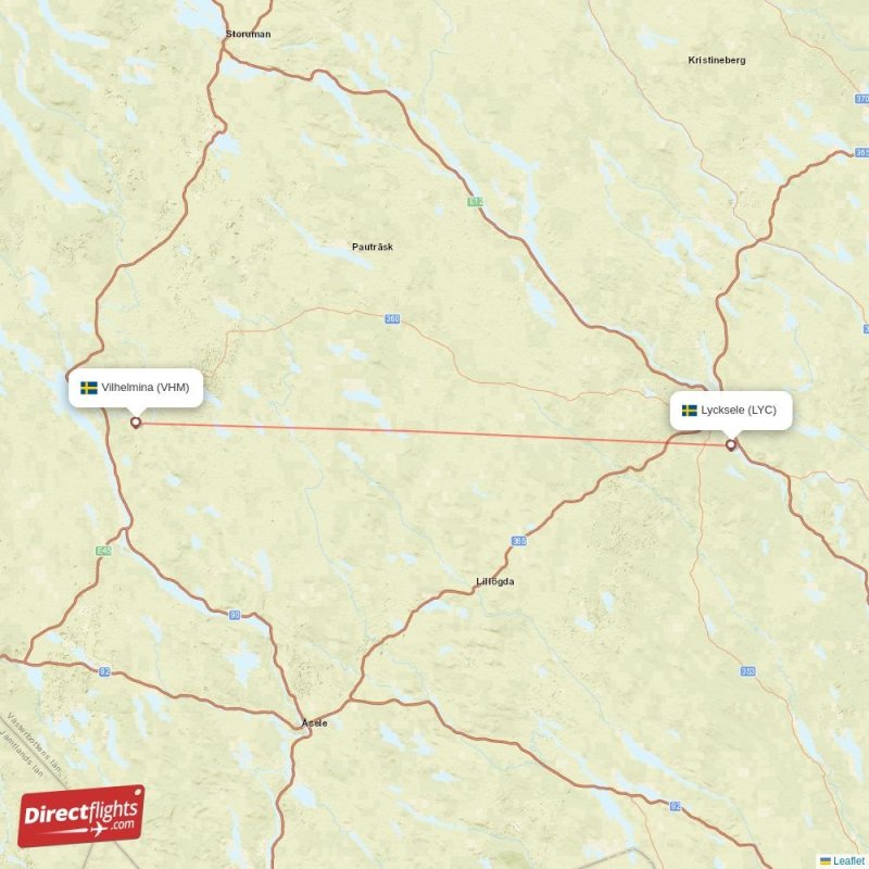 Direct flights from Lycksele to Vilhelmina, LYC to VHM non-stop ...