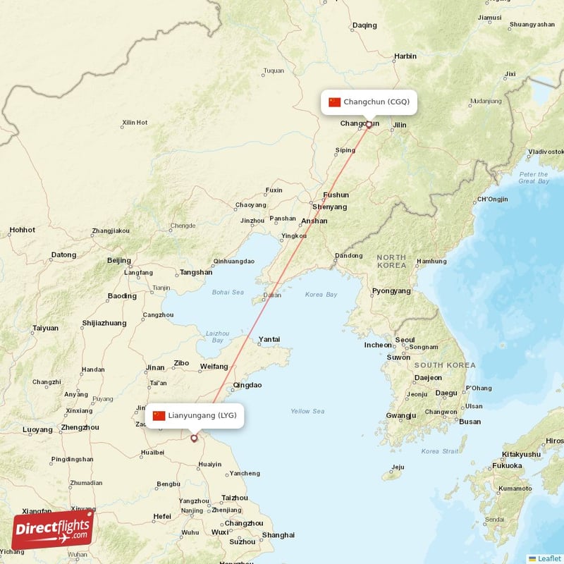 Direct flights from Lianyungang to Changchun, LYG to CGQ non-stop ...