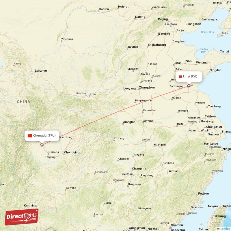 Direct flights from Linyi to Chengdu, LYI to TFU non-stop - Directflights.com