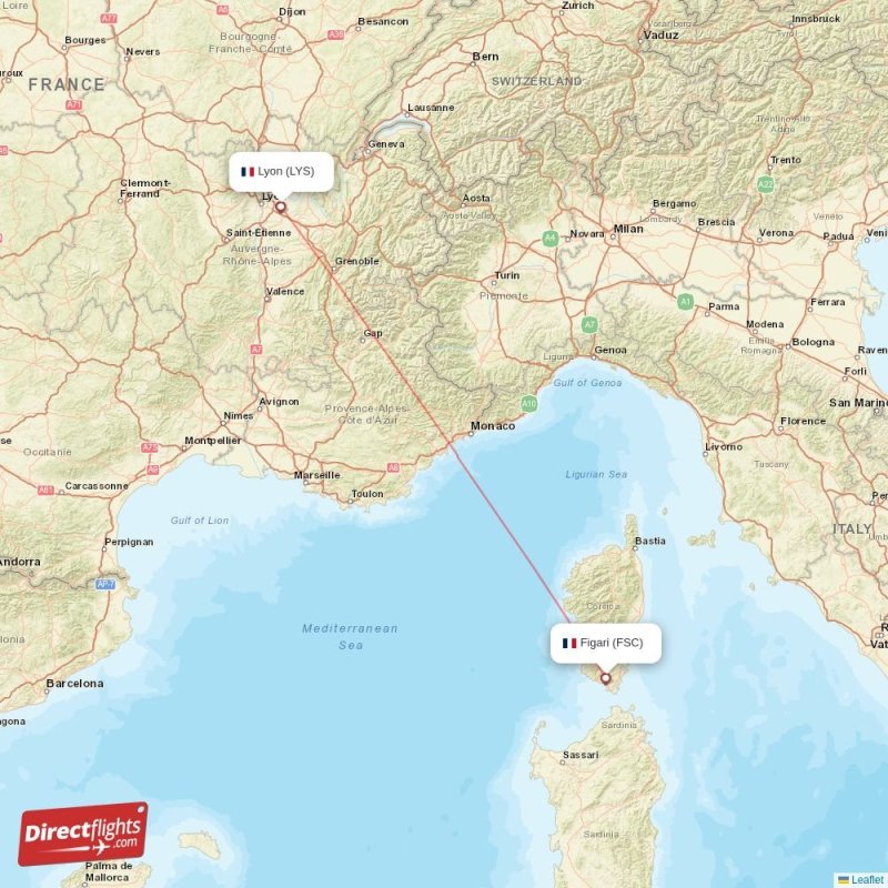 Direct flights from Lyon to Figari (LYS-FSC) - Directflights.com