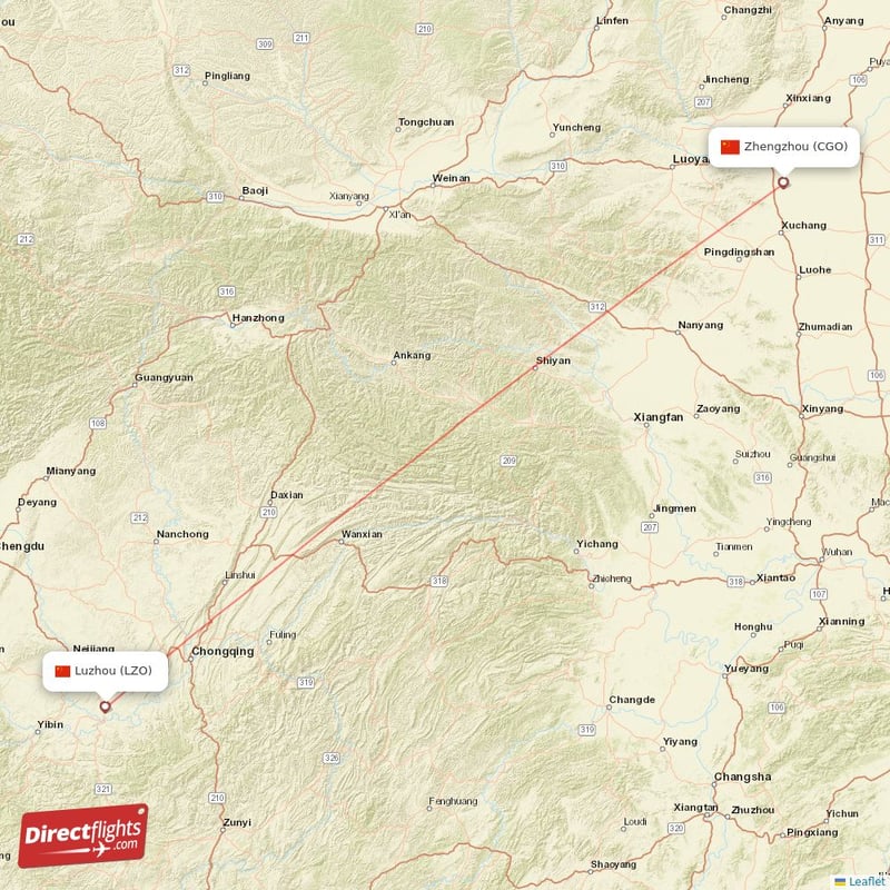 Direct flights from Luzhou to Zhengzhou, LZO to CGO non-stop - Directflights.com