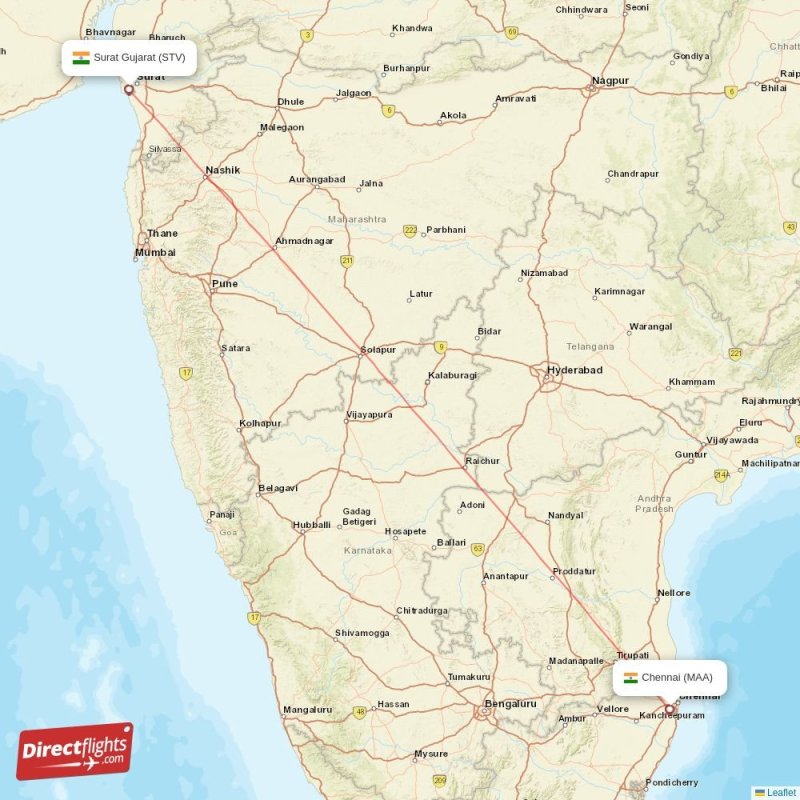 Direct flights from Chennai to Surat Gujarat (MAA-STV) - Directflights.com