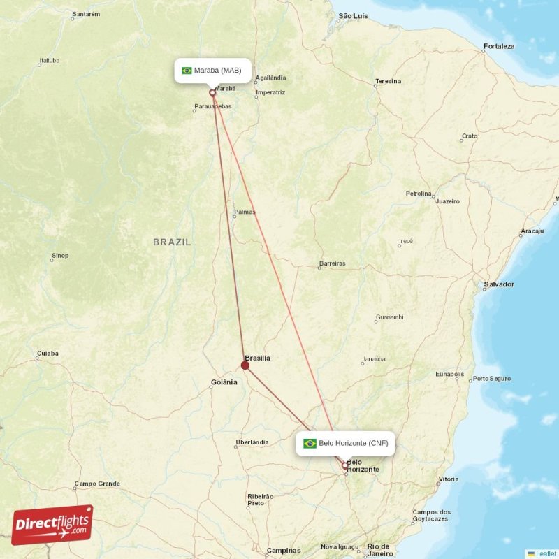 Direct flights from Maraba to Belo Horizonte, MAB to CNF non-stop ...