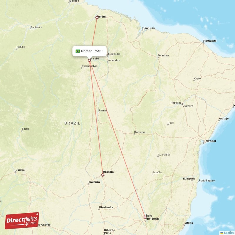Direct flights from Maraba - 3 destinations - MAB, Brazil ...
