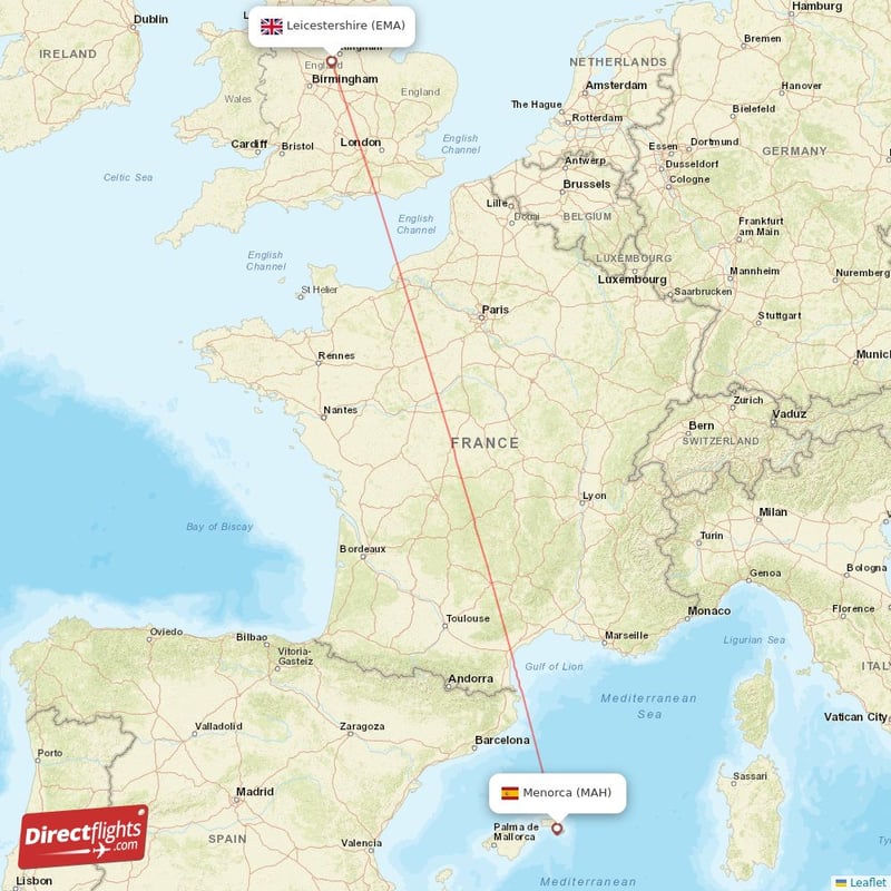 Direct flights from Menorca to Leicestershire, MAH to EMA non-stop - Directflights.com