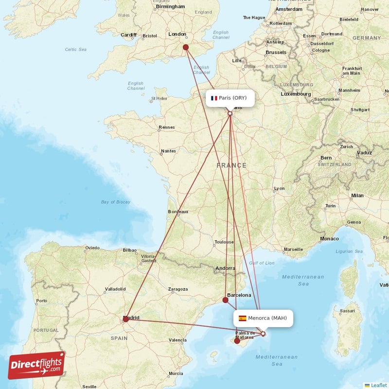 Direct flights from Menorca to Paris, MAH to ORY non-stop - Directflights.com