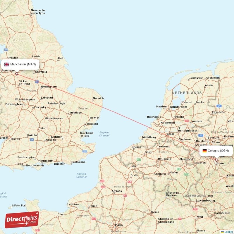 Direct flights from Manchester to Cologne (MAN-CGN) - Directflights.com