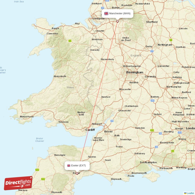 Direct flights from Manchester to Exeter (MAN-EXT) - Directflights.com