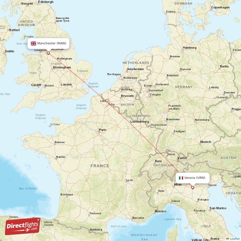 Direct flights from Manchester to Verona, MAN to VRN non-stop - Directflights.com