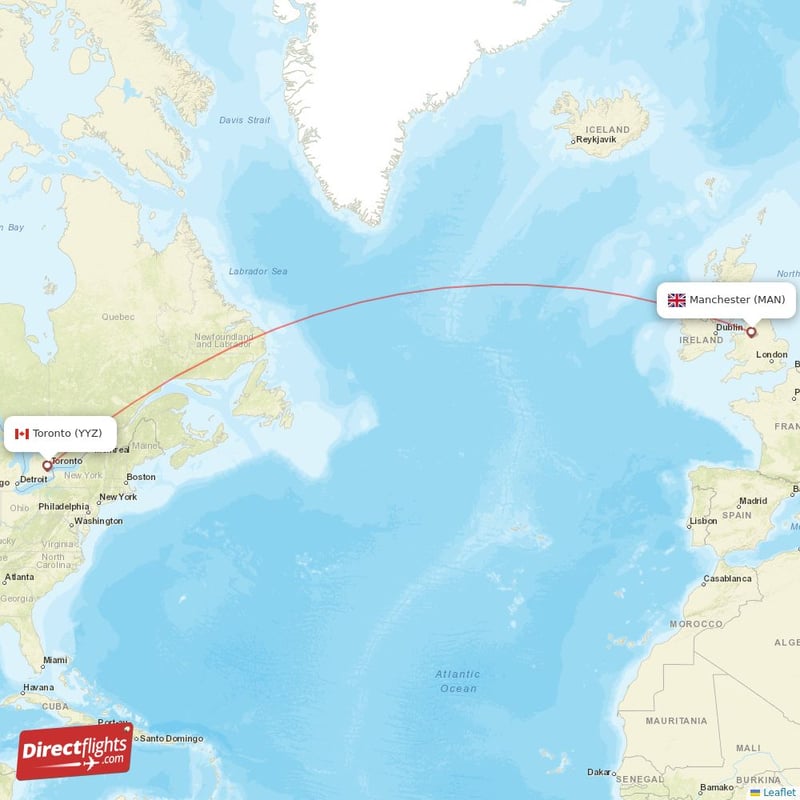 Direct flights from Manchester to Toronto, MAN to YYZ non-stop - Directflights.com