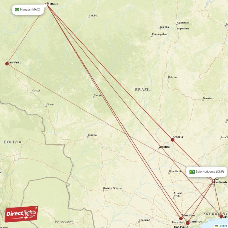 Direct flights from Manaus to Belo Horizonte (MAO-CNF) - Directflights.com