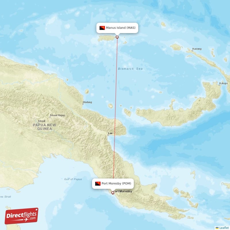 Direct flights from Manus Island to Port Moresby, MAS to POM non-stop ...