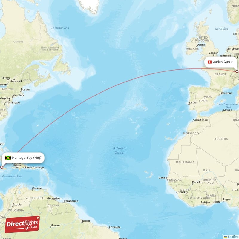 Direct flights from Montego Bay to Zurich, MBJ to ZRH non-stop - Directflights.com