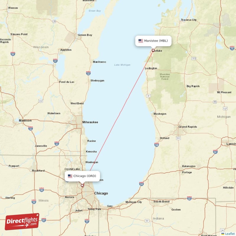 Direct flights from Manistee - 1 destinations - MBL, USA ...