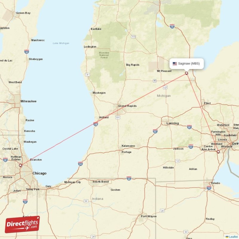Direct flights from Saginaw - 2 destinations - MBS, USA - Directflights.com