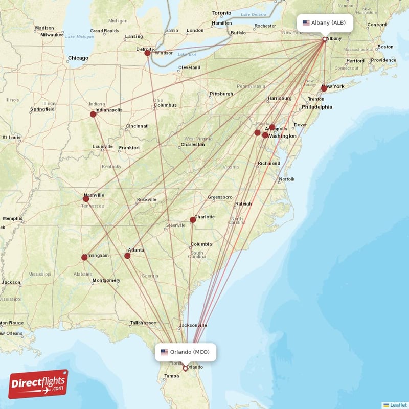 Direct flights from Orlando to Albany, MCO to ALB non-stop - Directflights.com