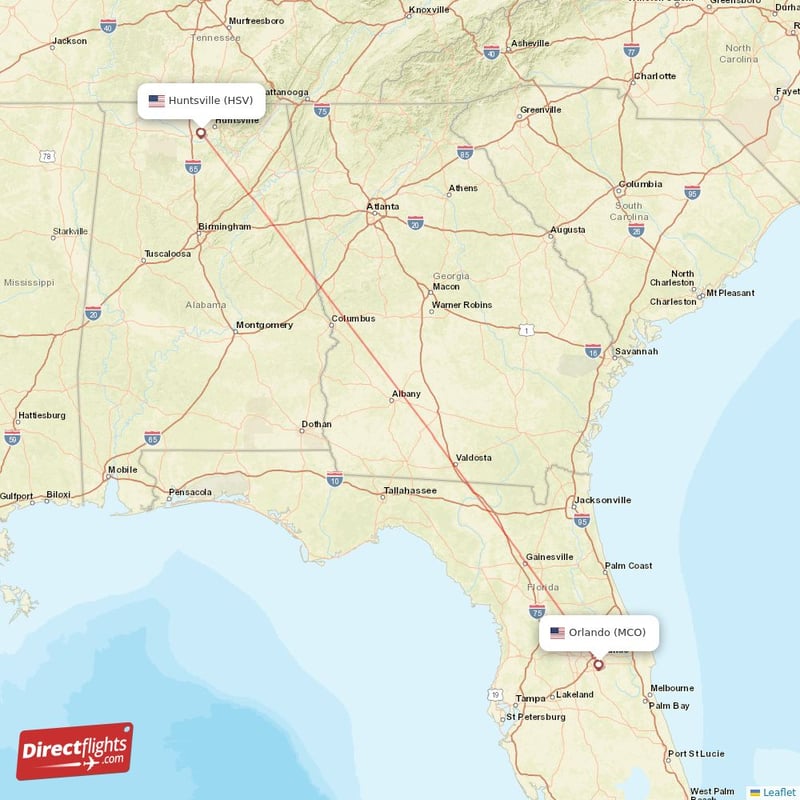 Direct flights from Orlando to Huntsville, MCO to HSV non-stop ...