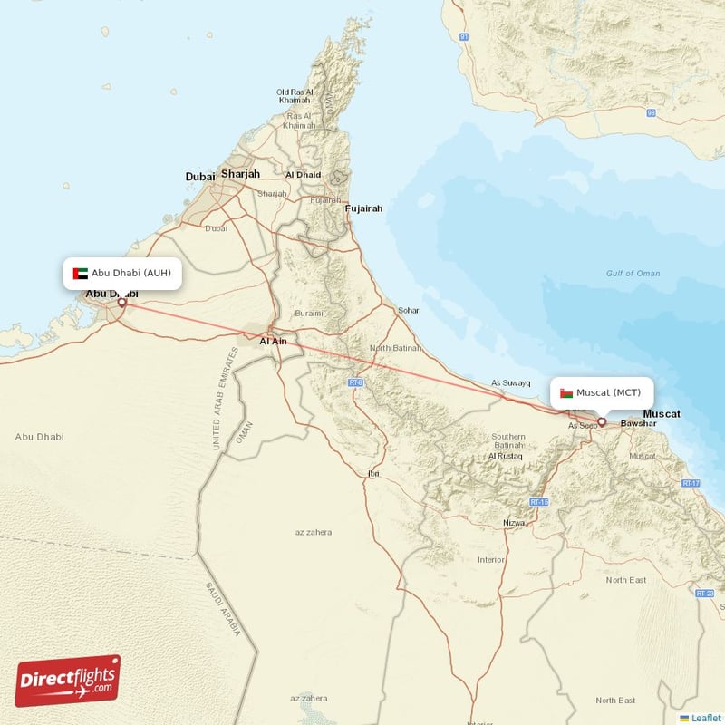 Direct flights from Muscat to Abu Dhabi, MCT to AUH non-stop - Directflights.com