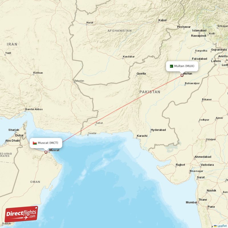 Direct flights from Muscat to Multan, MCT to MUX non-stop - Directflights.com