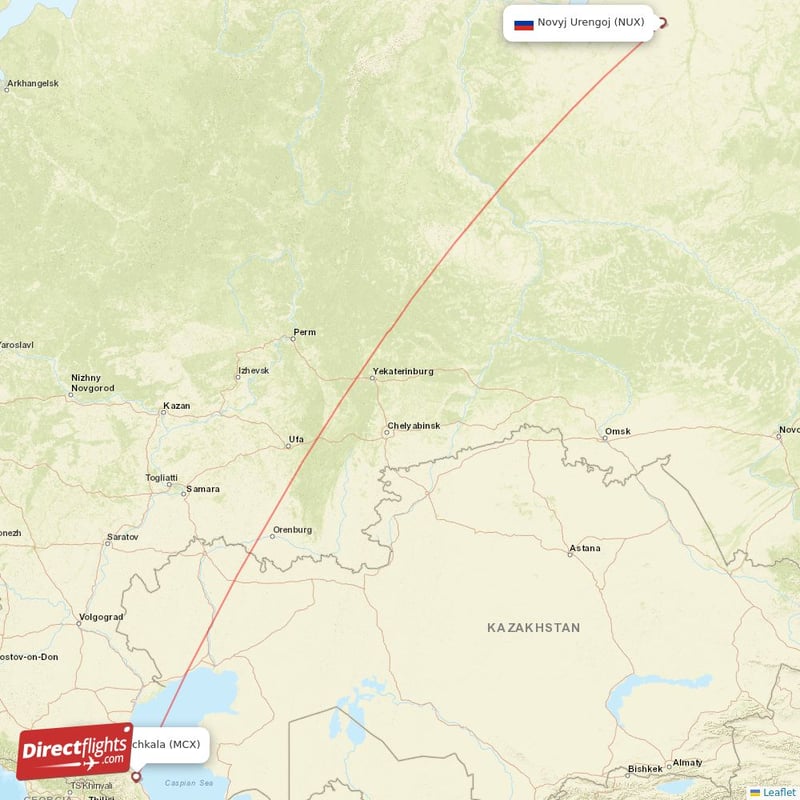 Direct flights from Makhachkala to Novyj Urengoj, MCX to NUX non-stop ...