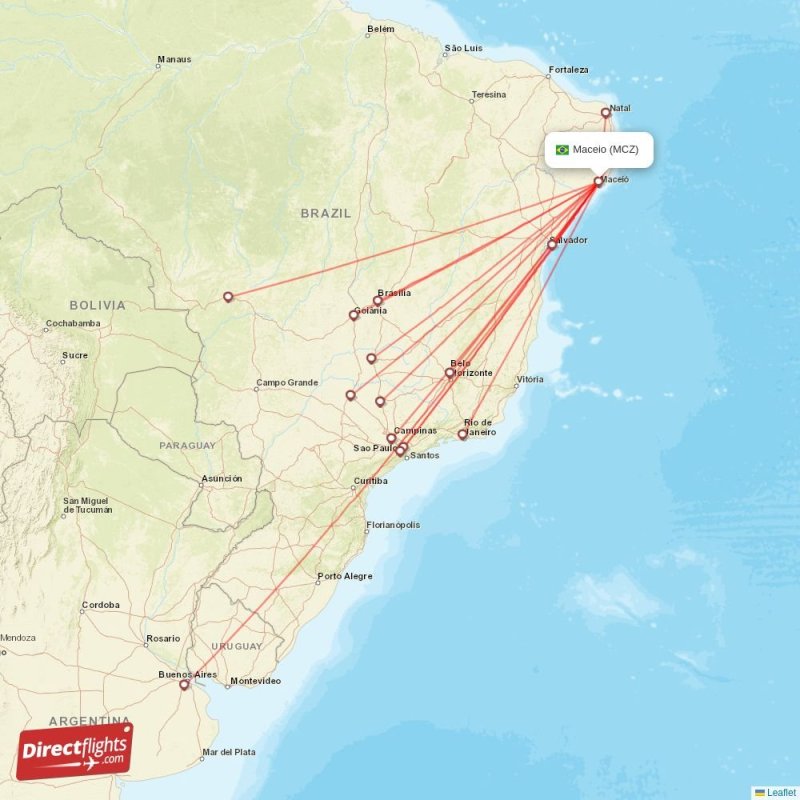 Direct flights to Maceio - MCZ, Brazil - Directflights.com