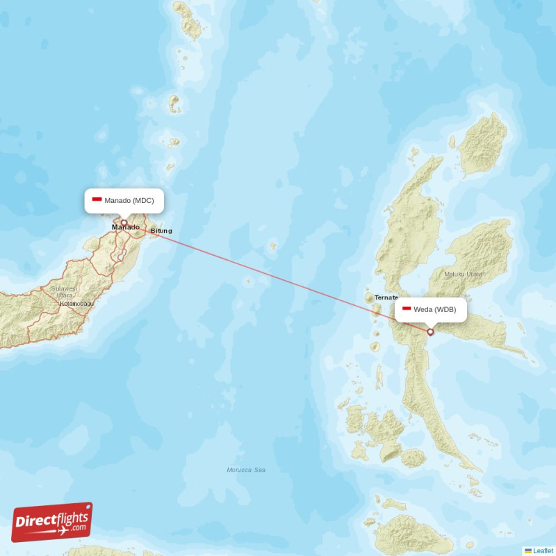 Direct flights from Manado to Weda, MDC to WDB non-stop - Directflights.com