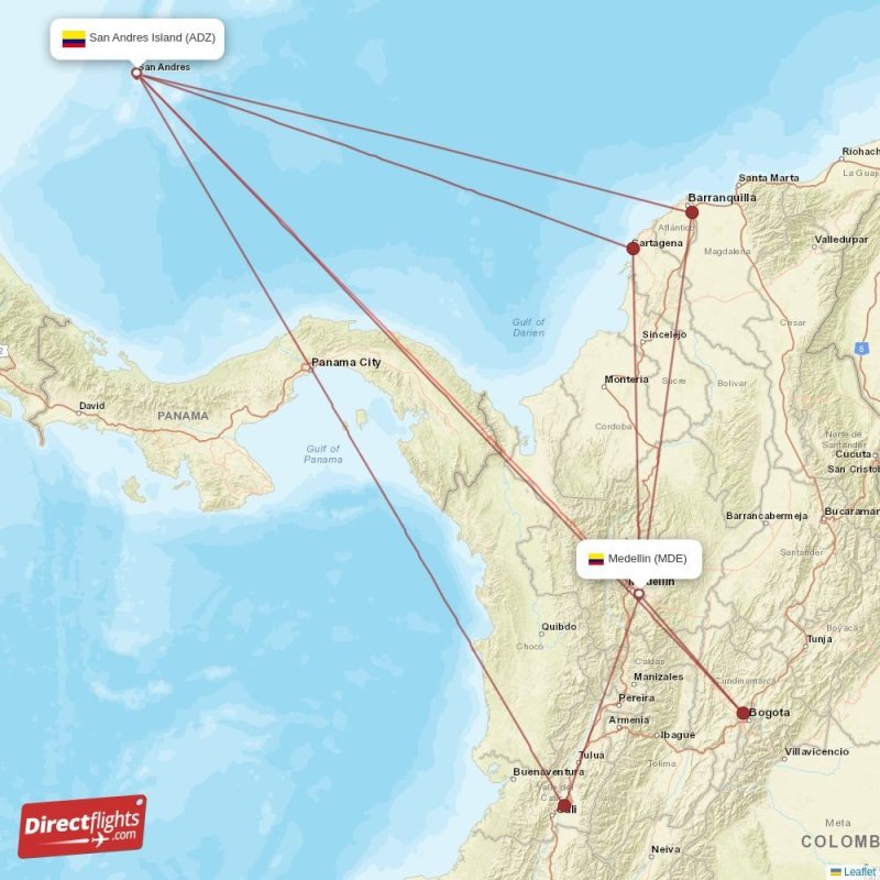 Direct flights from Medellin to San Andres Island (MDE-ADZ ...