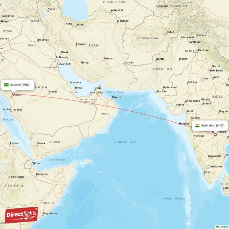 Direct flights from Hyderabad to Madinah (HYD-MED) - Directflights.com