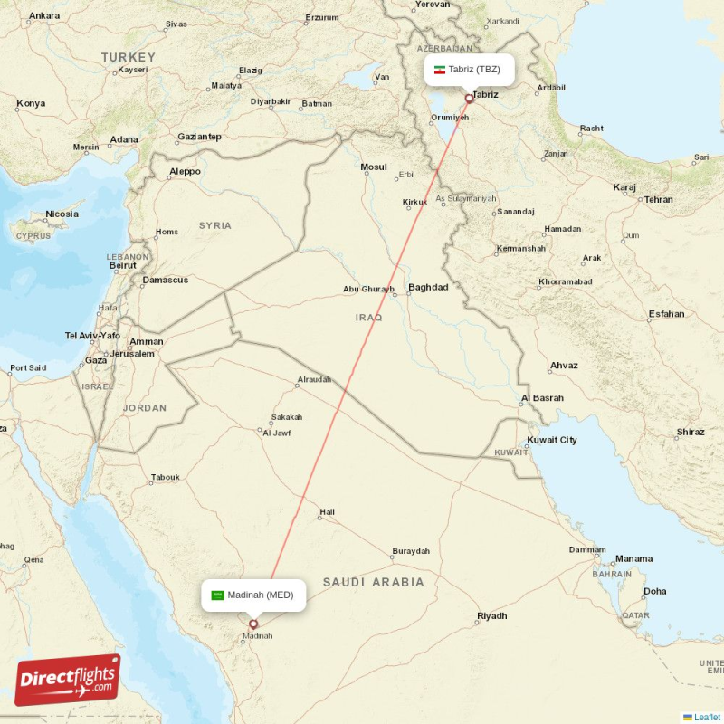 Direct flights from Madinah to Tabriz (MED-TBZ) - Directflights.com