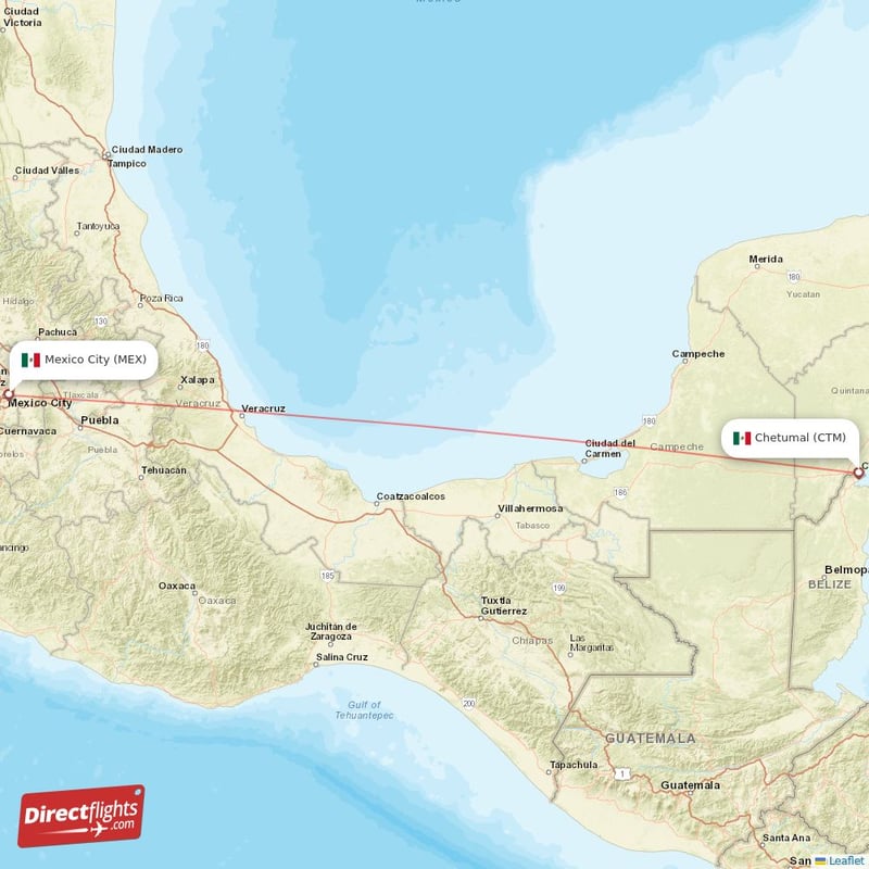 Direct flights from Mexico City to Chetumal, MEX to CTM non-stop ...