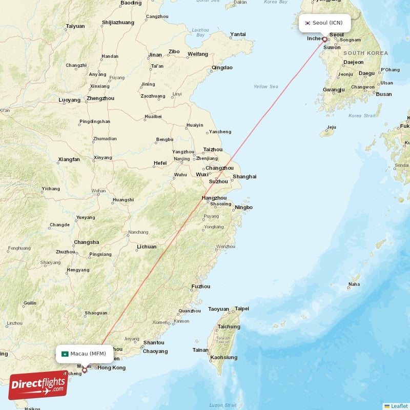 Direct flights from Macau to Seoul, MFM to ICN non-stop - Directflights.com