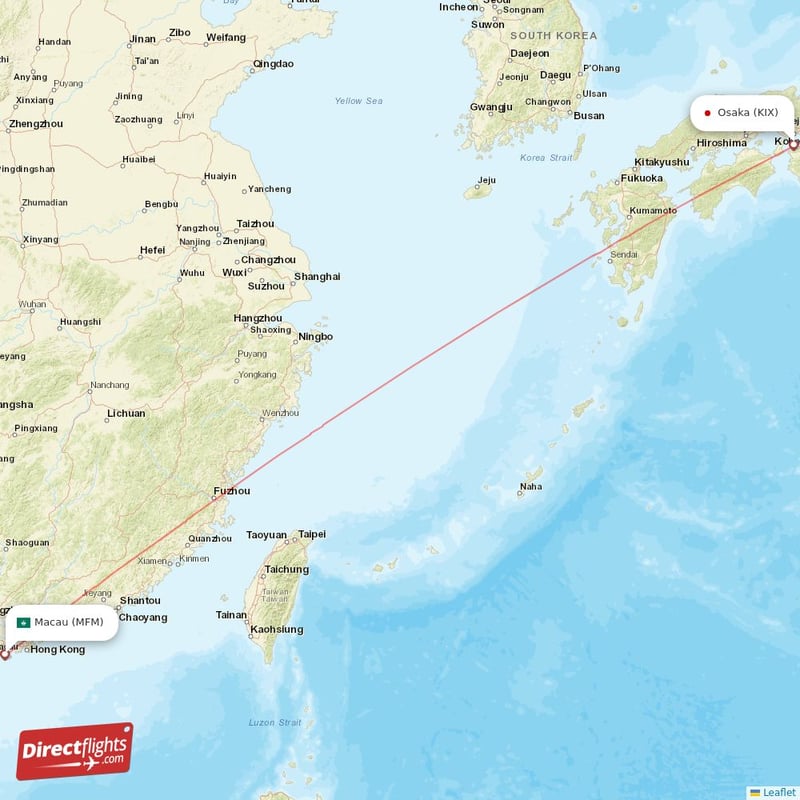 Direct flights from Macau to Osaka (MFM-KIX) - Directflights.com