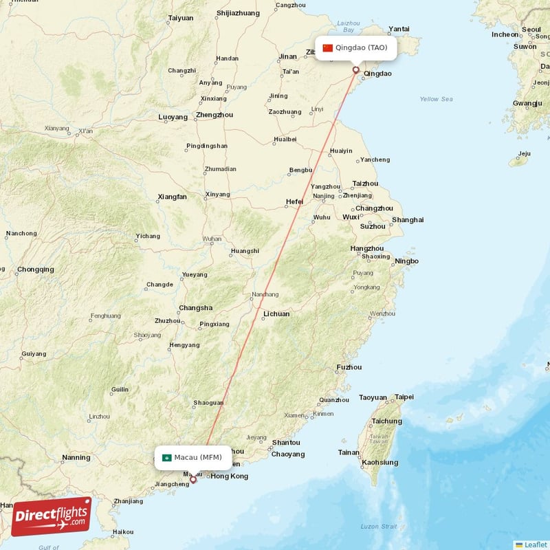 Direct flights from Macau to Qingdao, MFM to TAO non-stop ...
