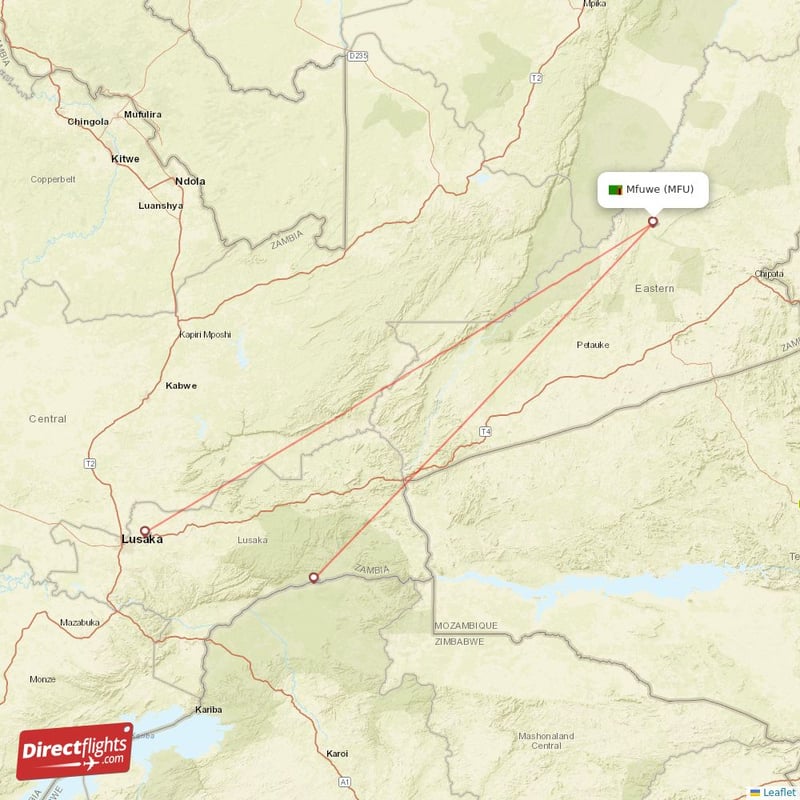Direct flights from Mfuwe - 3 destinations - MFU, Zambia ...