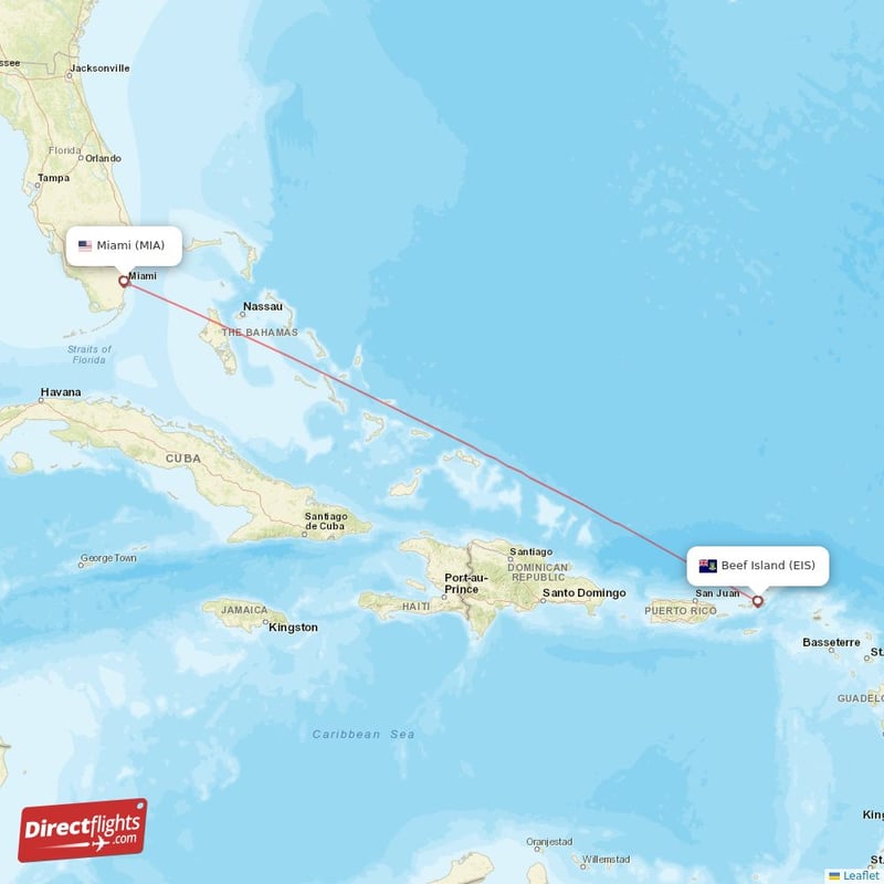 Direct flights from Miami to Beef Island, MIA to EIS non-stop - Directflights.com