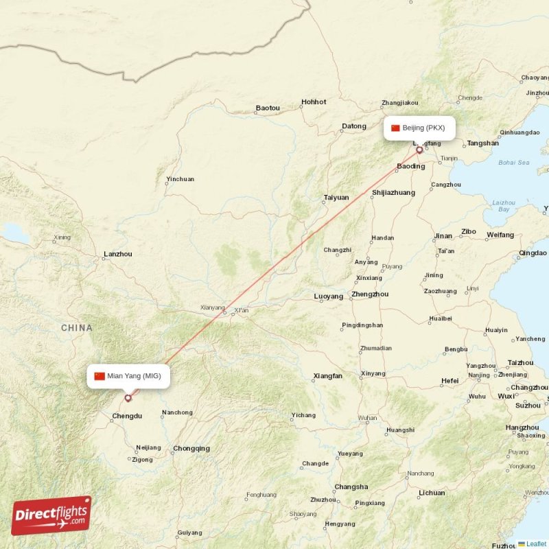 Direct flights from Mian Yang to Beijing, MIG to PKX non-stop ...
