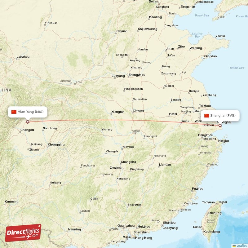 Direct flights from Mian Yang to Shanghai, MIG to PVG non-stop - Directflights.com