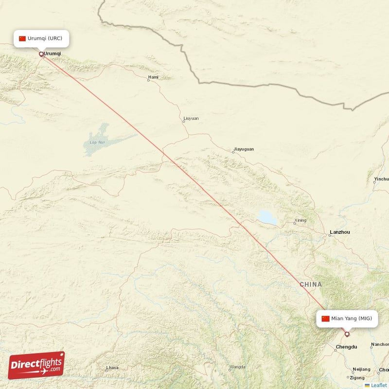 Direct flights from Mian Yang to Urumqi, MIG to URC non-stop - Directflights.com