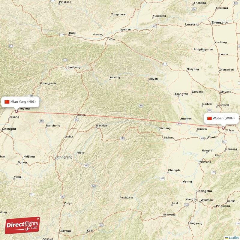 Direct flights from Mian Yang to Wuhan, MIG to WUH non-stop ...