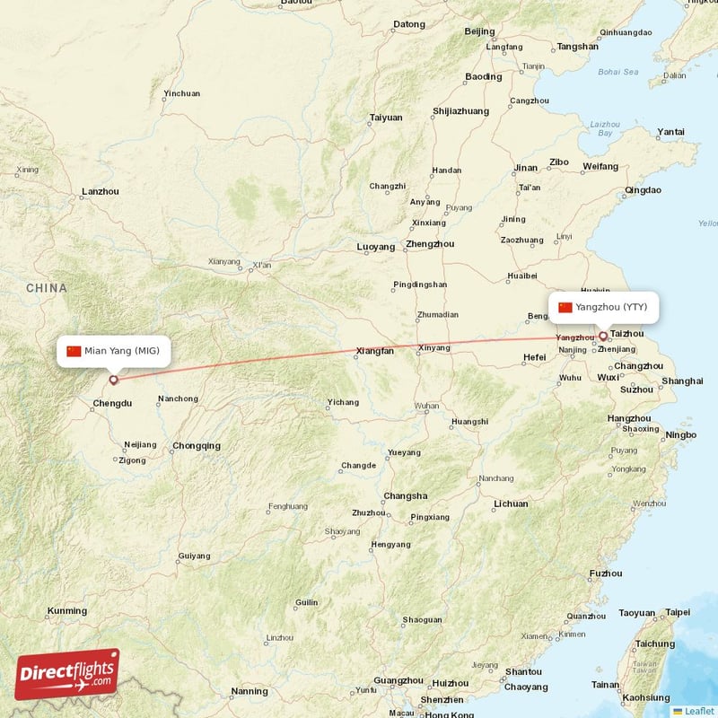 Direct flights from Mian Yang to Yangzhou (MIG-YTY) - Directflights.com