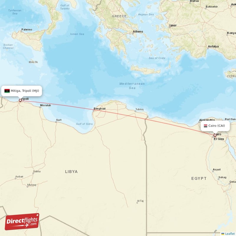 Direct flights from Mitiga, Tripoli to Cairo, MJI to CAI non-stop ...