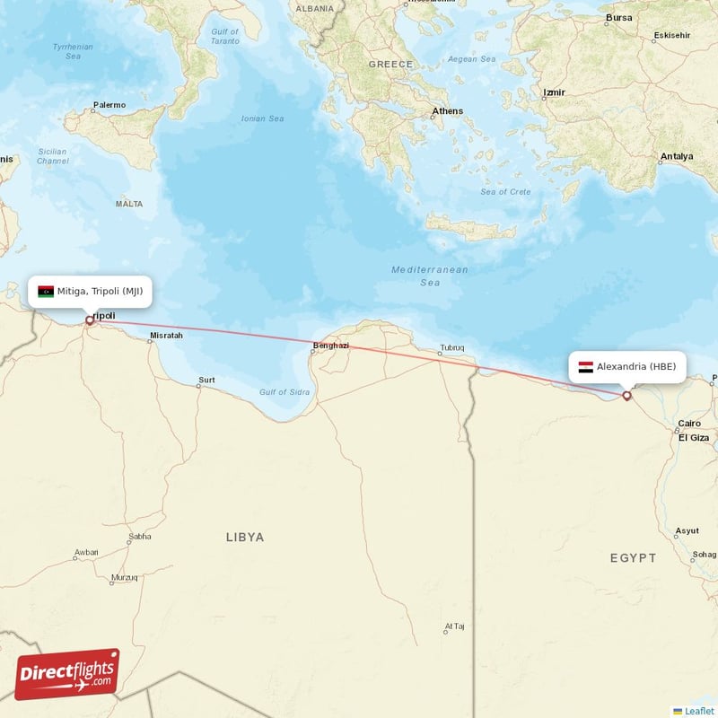 Direct flights from Mitiga, Tripoli to Alexandria, MJI to HBE non-stop - Directflights.com
