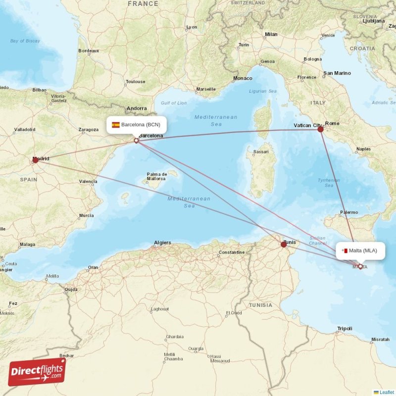 Direct flights from Malta to Barcelona (MLA-BCN) - Directflights.com