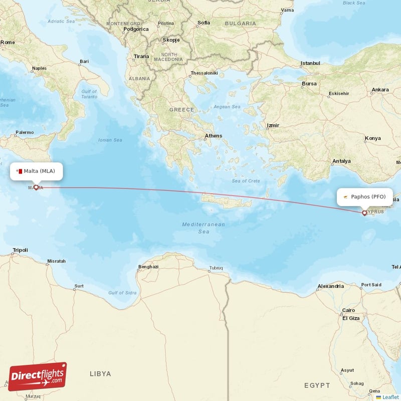 Direct flights from Malta to Paphos, MLA to PFO non-stop - Directflights.com