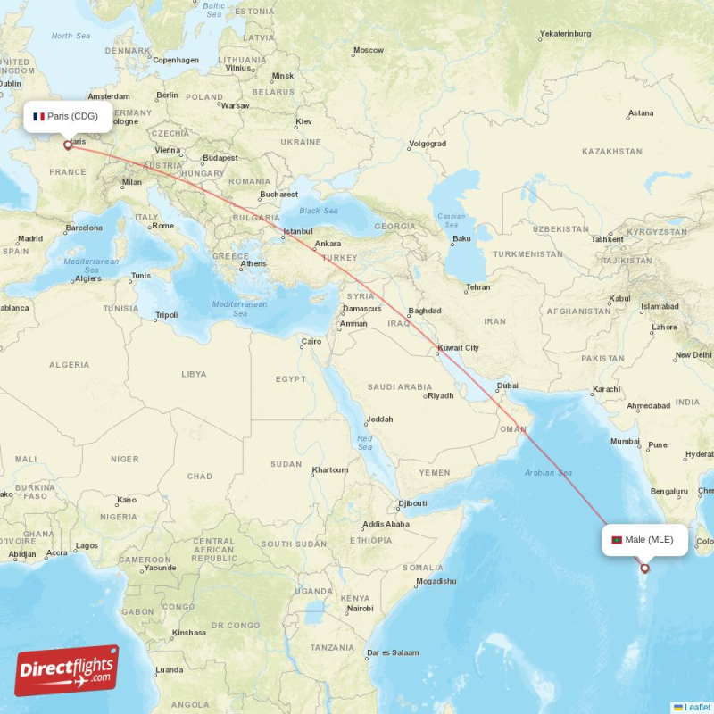 Direct flights from Male to Paris (MLE-CDG) - Directflights.com